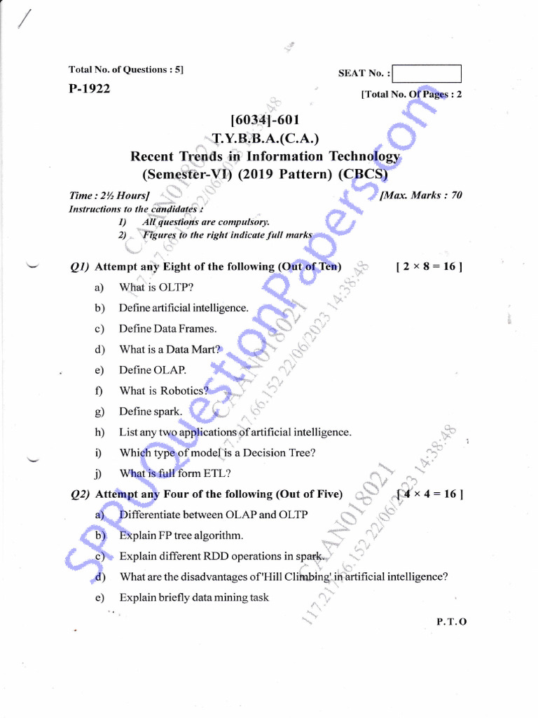 Commerce Bba CA Semester 6 2023 April Recent Trends in Information Technology 2019 Pattern | PDF ...