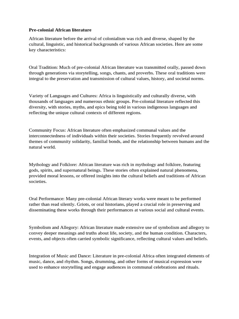 Pre-Colonial African Literature Overview | PDF | Postcolonialism ...