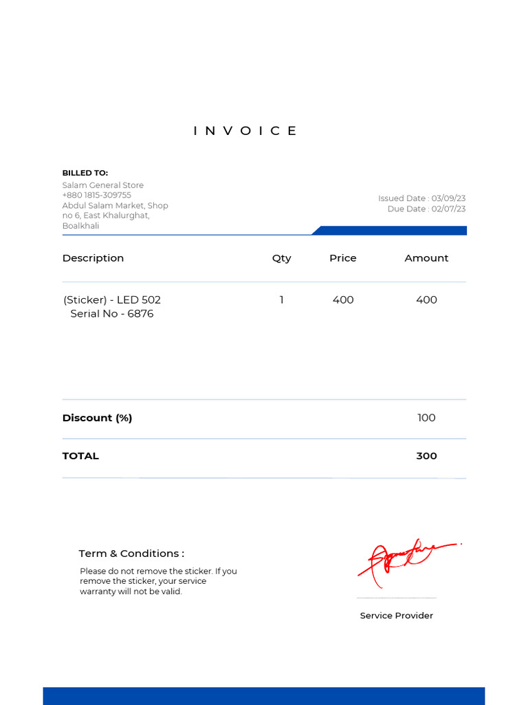 Invoice for LED 502 Purchase | PDF