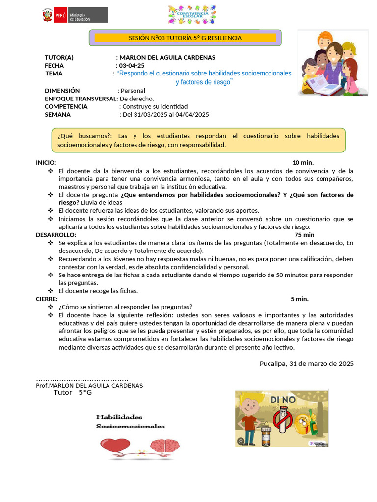Modelo de Sesión 3. Aplicación Del Inst de Hse y FR | PDF | Aprendizaje
