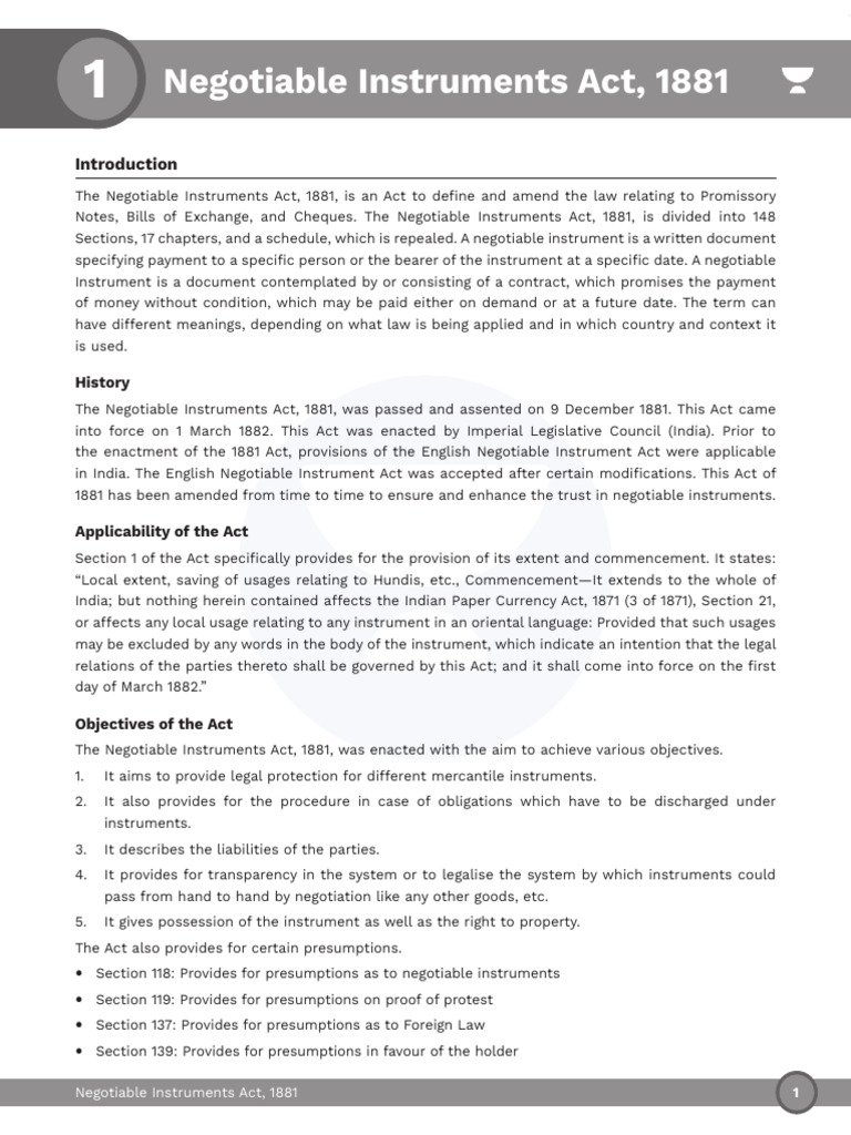 Overview of the Negotiable Instruments Act | PDF | Negotiable ...
