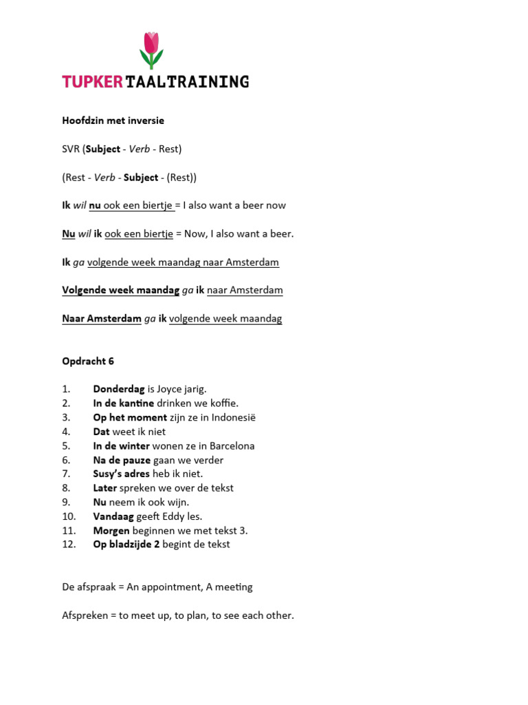 Hoofdzin Met Inversie | PDF