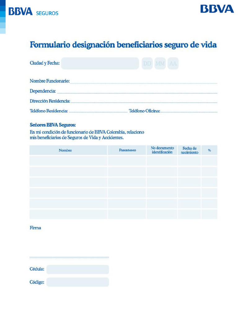 Formulario Seguro de Vida Empleado | PDF