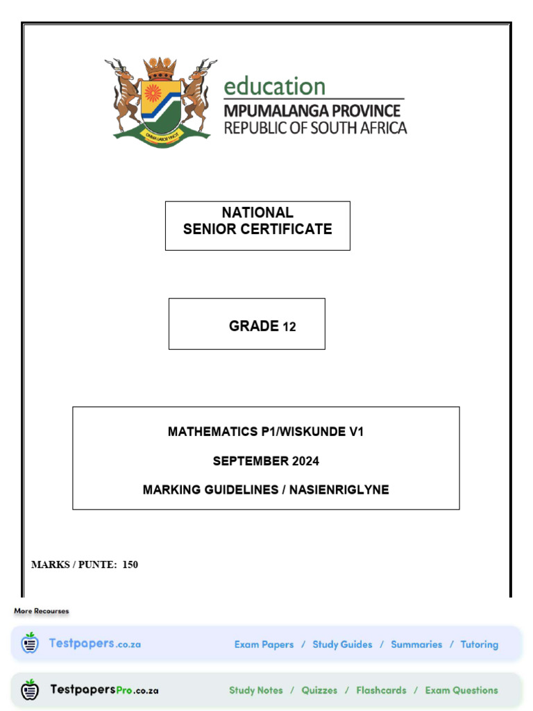 September 2024 Maths P1 Memo | PDF | Mathematics