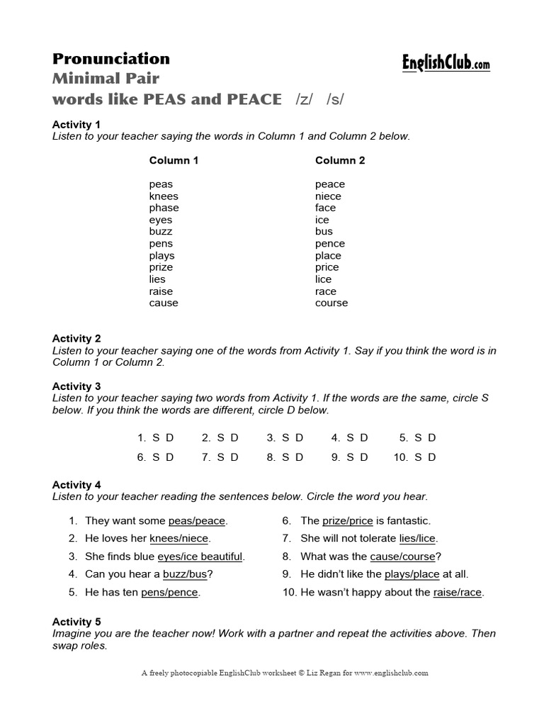 EC - Minimal Pairs C PEAS PEACE | PDF | Linguistics