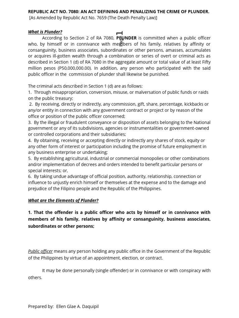 Understanding Plunder Under RA 7080 | PDF | Crimes | Crime & Violence