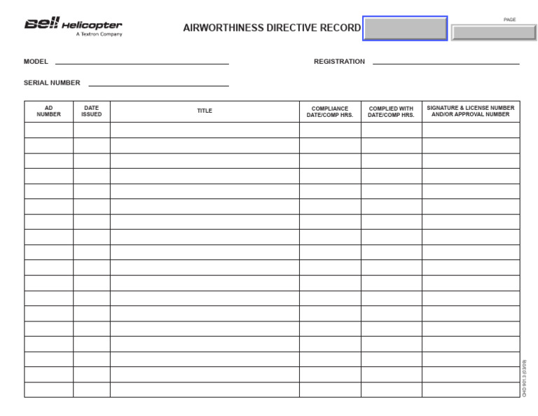 Airworthiness Directive Compliance Record | PDF