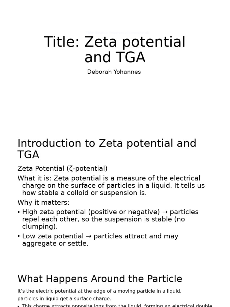 Zeta Potential and TGA | PDF | Electrophoresis | Soft Matter