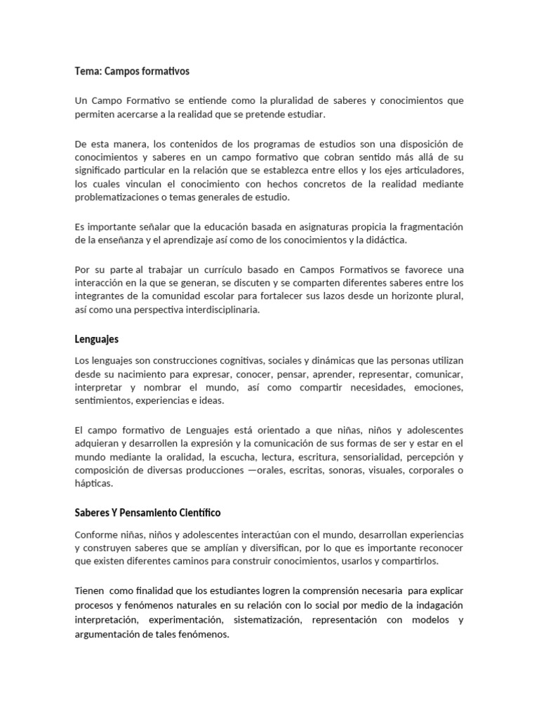 Tarea 1 Campos Formativos | PDF | Aprendizaje | Sociedad