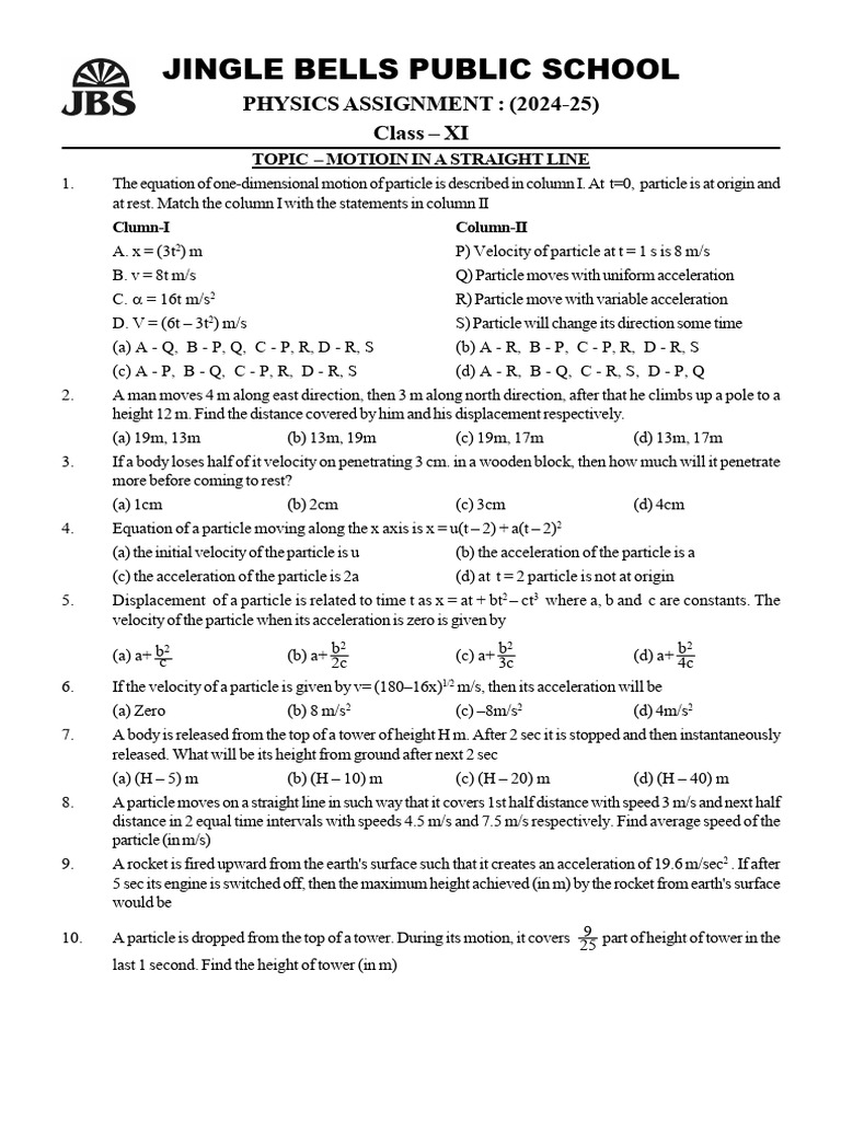 DPP Physics Motion in A Straight Line | PDF | Acceleration | Velocity