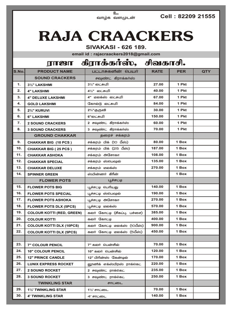 Crackers Price List | PDF
