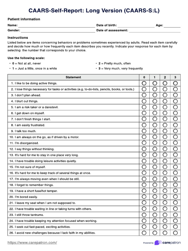 Caars Self Report Long Version | PDF | Attention Deficit Hyperactivity Disorder | Standard Score