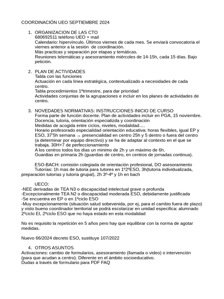 Coordinación UEO Septiembre 2024 | PDF