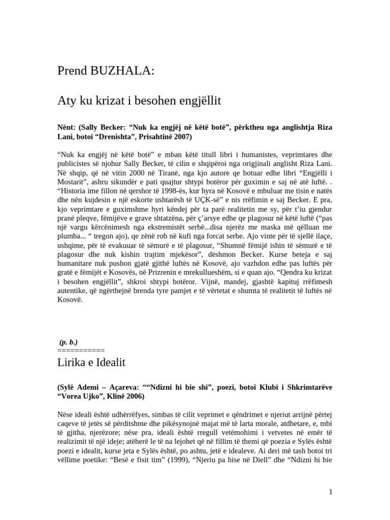 SALI BECKER Nuk Ka Engjej Ne Kete Bote | PDF
