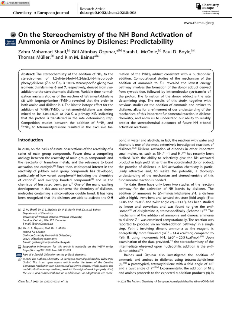 Chemistry A European J - 2023 - Sharif - On The Stereochemistry of The ...