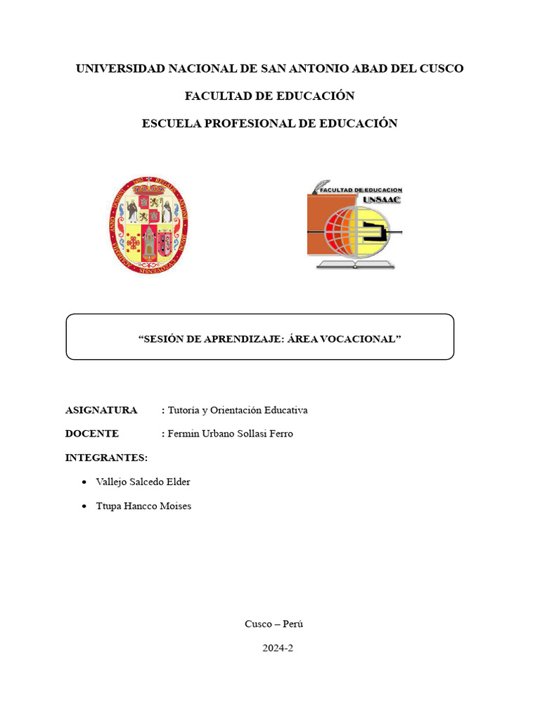 ÁREA VOCACIONAL tutoria (1) | PDF | Maestros | Aprendizaje