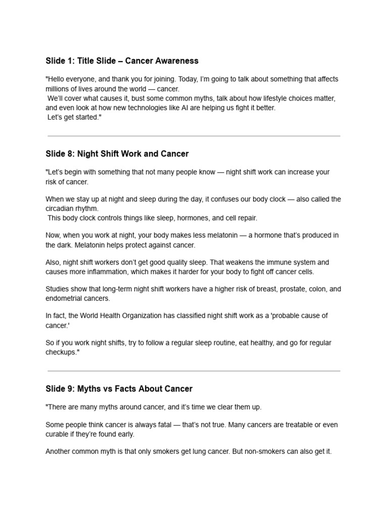 Cancer Awareness and Prevention Insights | PDF | Cancer | Shift Work