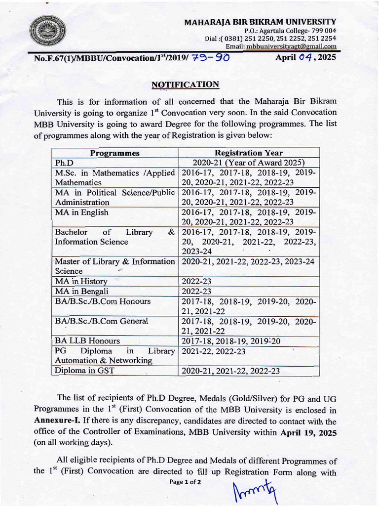 First Convocation of MBB University | PDF | Academic Degree ...