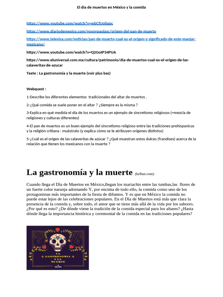 Webquest Dia de Muertos Comida 1 2 | PDF