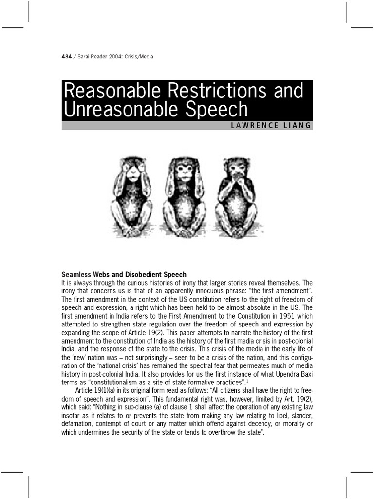 reasonable restrictions on free speech | PDF | Obscenity | First ...