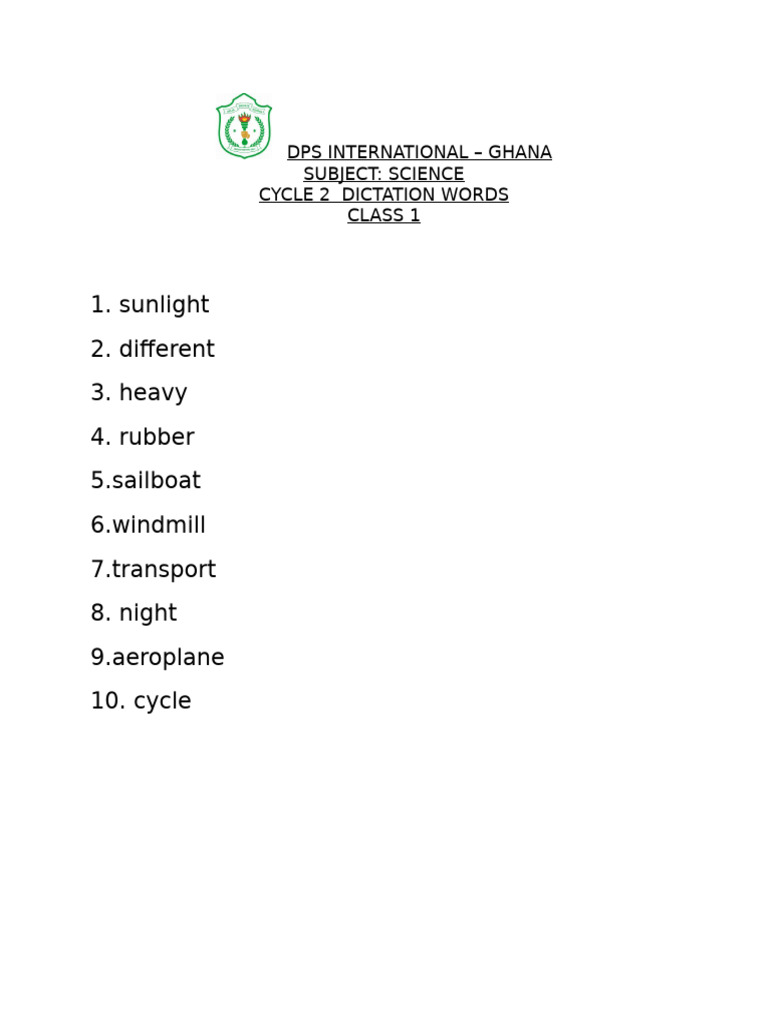 Science Cycle 2 Dictation Words | PDF