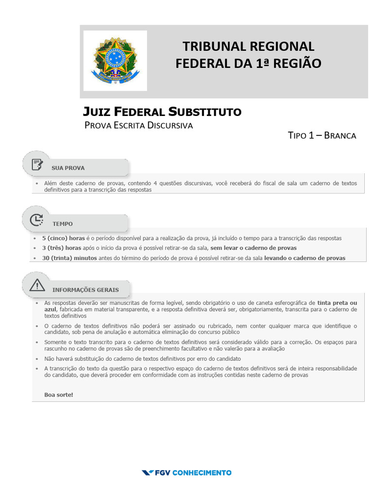 trf1 2023 Juiz Substituto Prova Escrita Discursiva | PDF