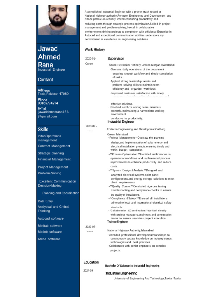 Professional CV Jawad | PDF | Project Management | Engineering
