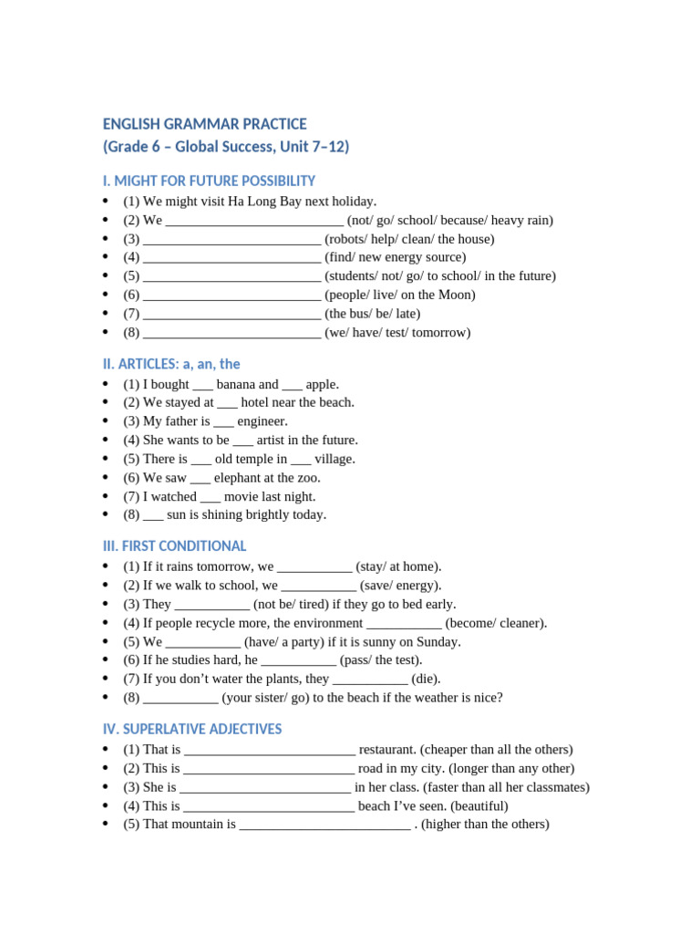 English Grammar Practice Grade6 Units7-12 | PDF | Linguistics | Languages