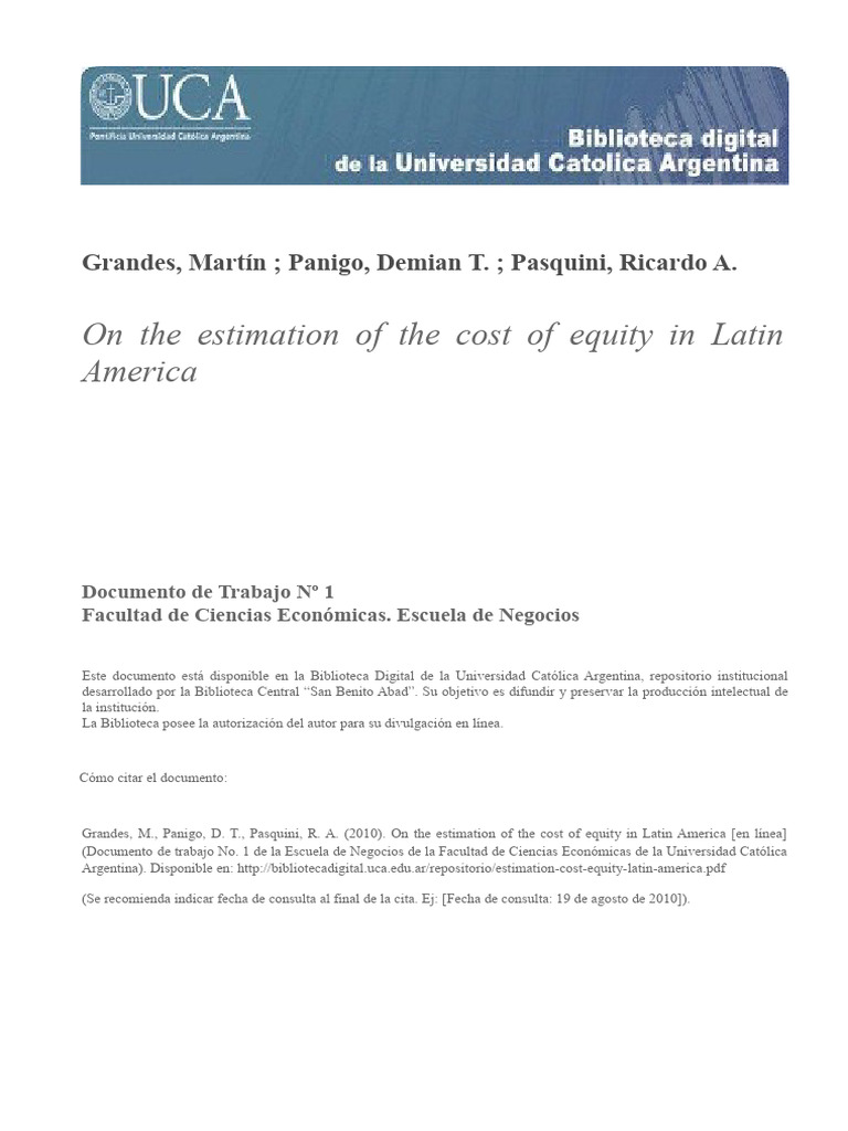 Estimation Cost Equity Latin America | PDF | Capital Asset Pricing ...