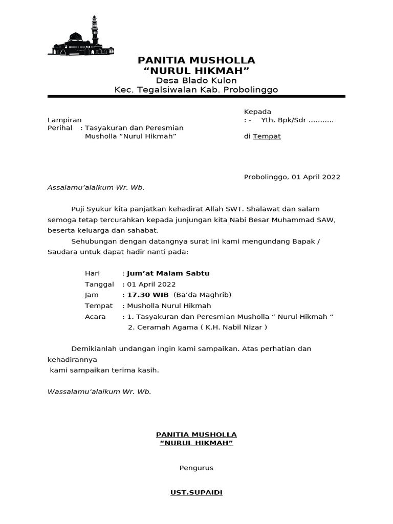 Undangan Peresmian Musholla | PDF