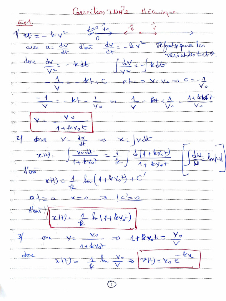 Correction TD1 Mécanique | PDF
