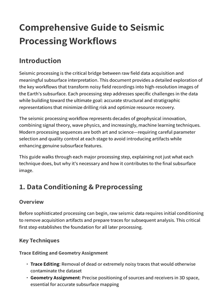 Comprehensive Guide To Seismic Processing Workflows | PDF | Inverse Problem | Reflection Seismology