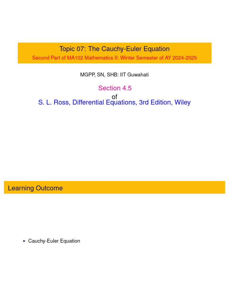2025 ODE Topic 07 Handout | PDF | Equations | Ordinary Differential Equation