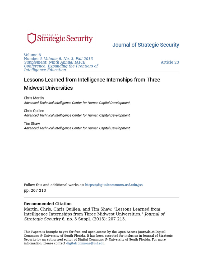 Intelligence Internship Insights from Midwest Universities | PDF ...
