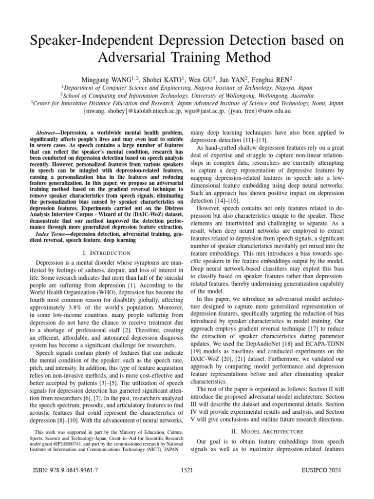 Speaker-Independent Depression Detection Based On Adversarial Training Method | PDF | Deep ...