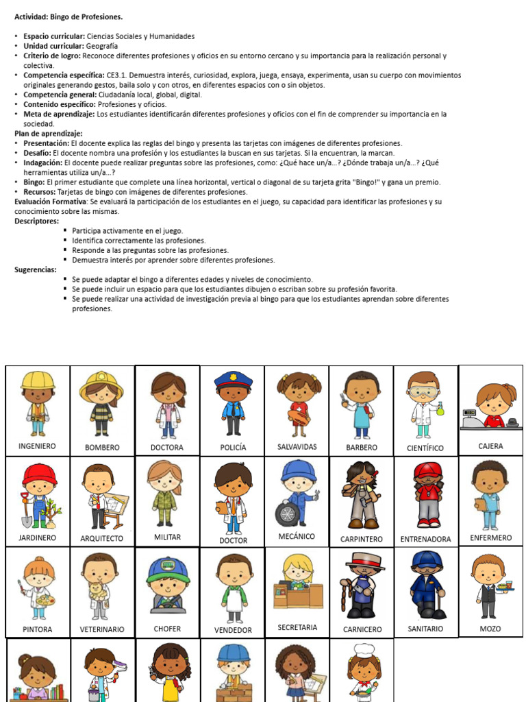 Bingo de Profesiones | PDF | Cognición | Aprendizaje