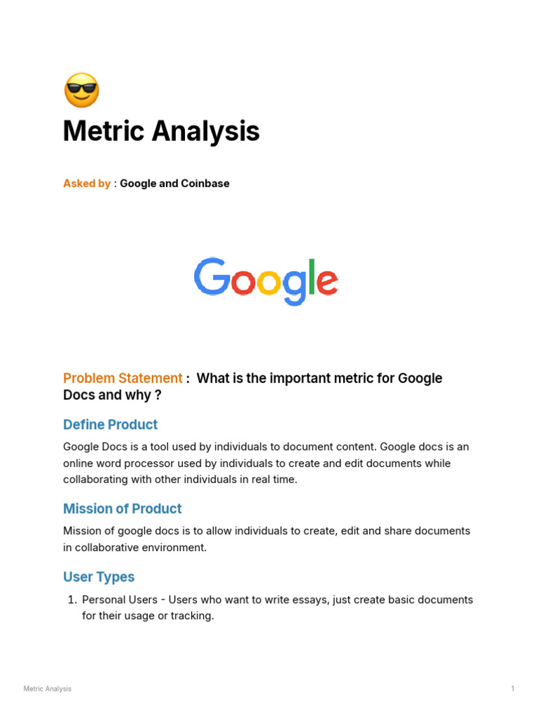 Google Docs Key Metrics Analysis | PDF | Software | Computing