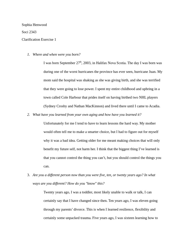 Clarification Exercise 1 - Sophia Henwood | PDF | Behavioural Sciences