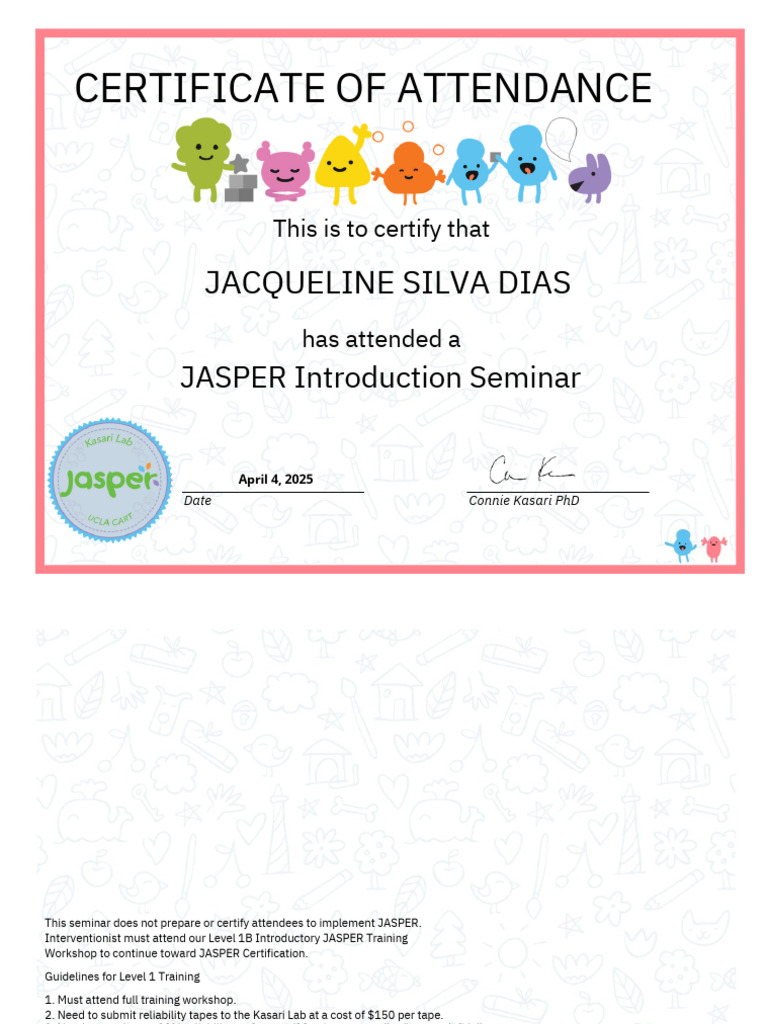 _JASPER Certificate of Attendance_Actualizados_ Jacqueline Silva Dias | PDF