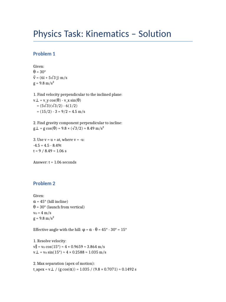 Kinematics Solution Student Format | PDF