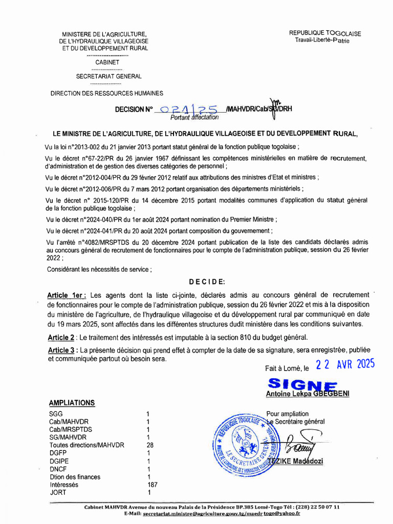 Decision D'affectation | PDF