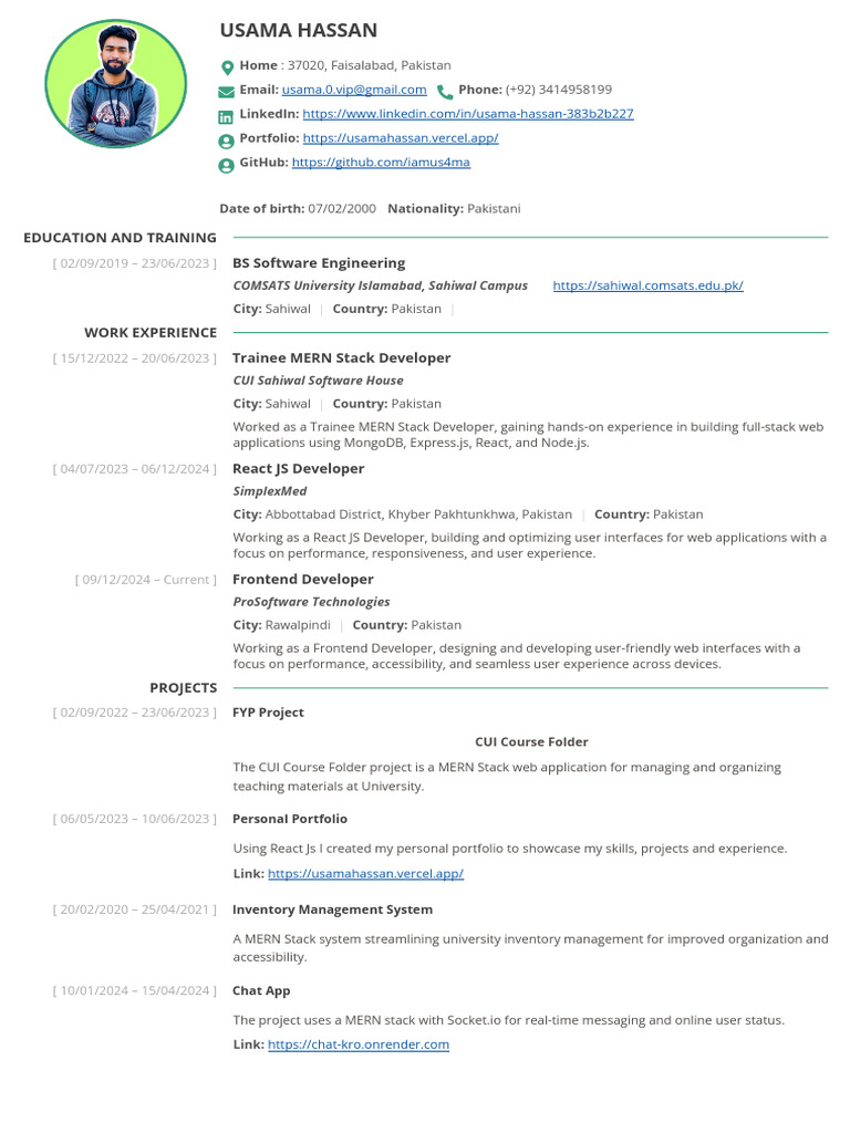 Usama Hassan: MERN Stack Developer Resume | PDF | Mobile App | Web Application