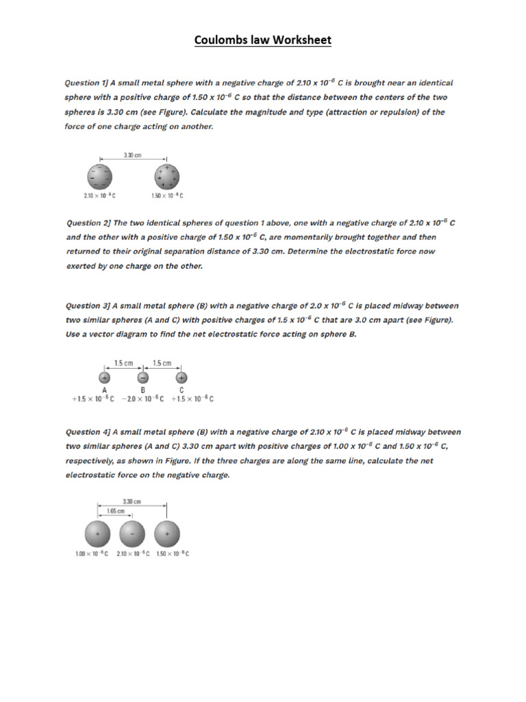 Coulombs Law WS 2 | PDF
