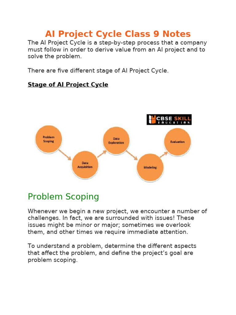 AI Project Cycle Class 9 Notes | PDF | Data | Data Model