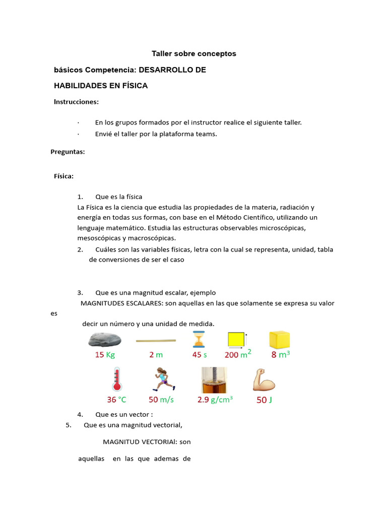 Taller 1. ConcePtos Basicos | PDF | Fuerza | Velocidad