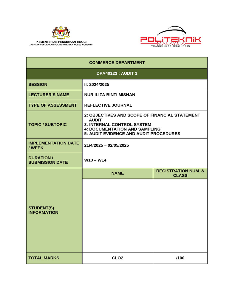 COVERPAGE ASSESMENT RJ AUDIT 1 | PDF