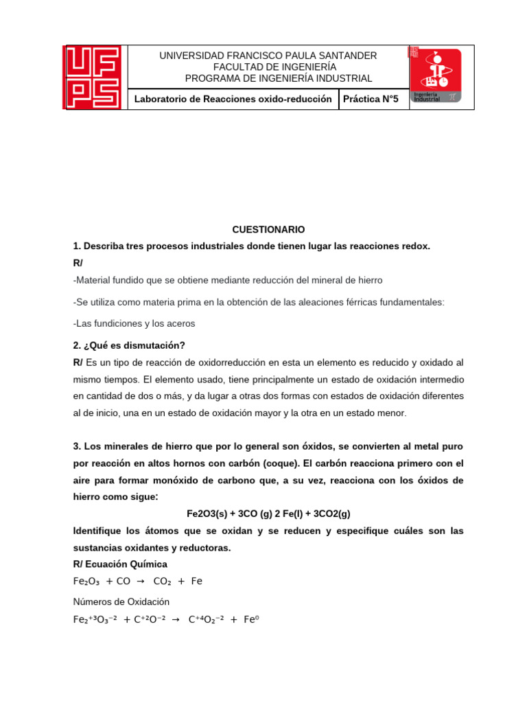 Practica 5. Reacciones Redox | PDF | Redox | Hierro