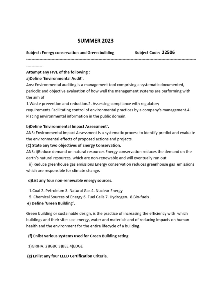 2023 Summer Answer Paper (Msbte Study Resources) | PDF | Green Building | Audit