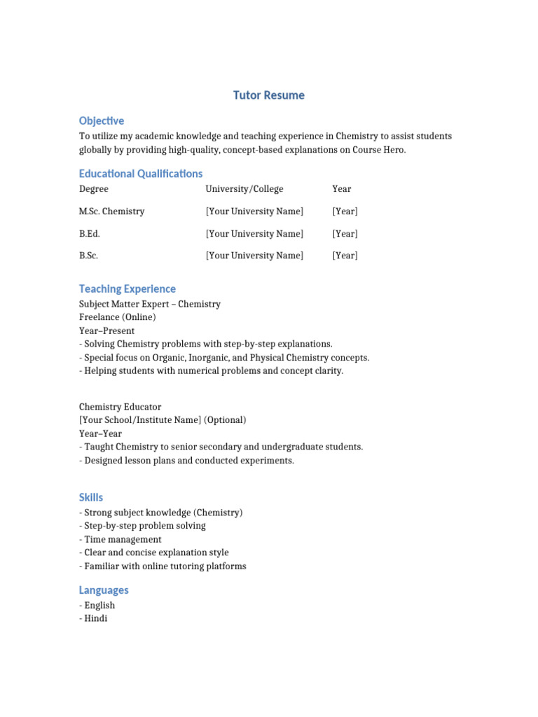 Course Hero Tutor Resume | PDF