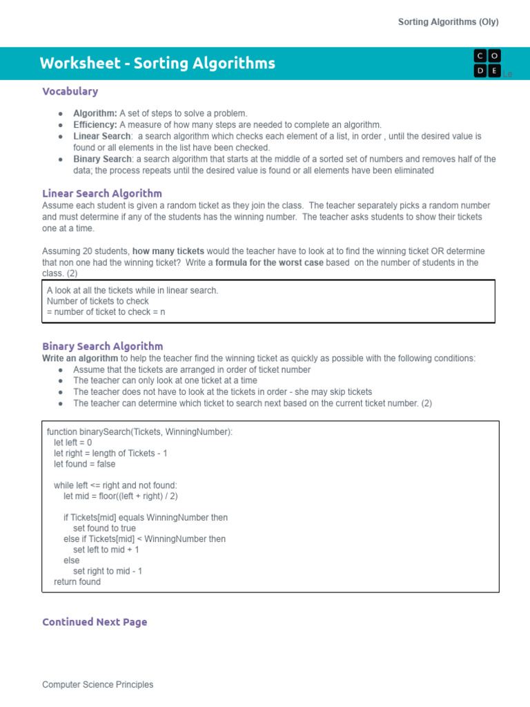 6.2 Worksheet - Sorting Algorithms (Oly) | PDF | Computational Science ...